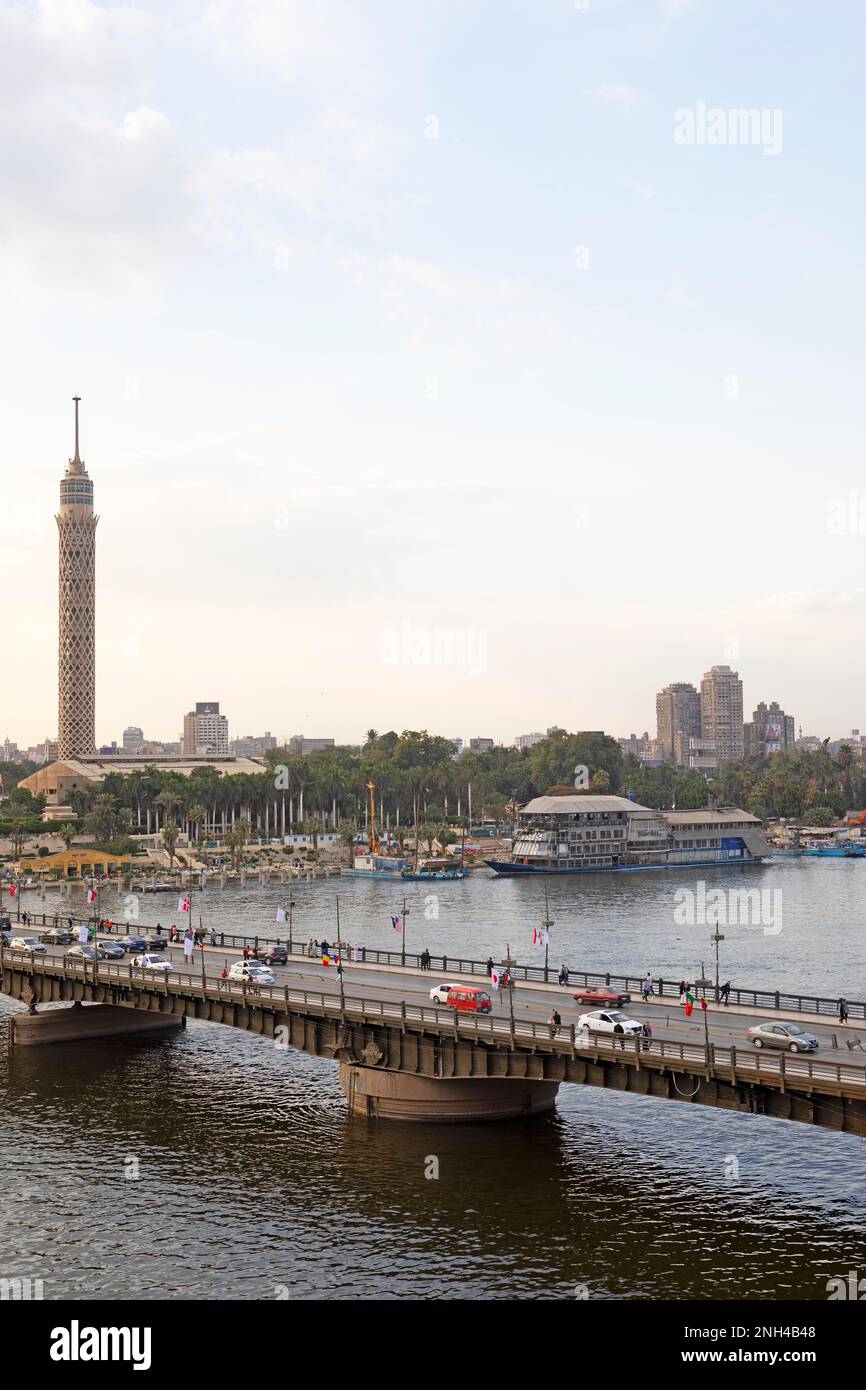 Cairo on the Nile, TV tower in the back, al-Qahira governorate, Egypt ...