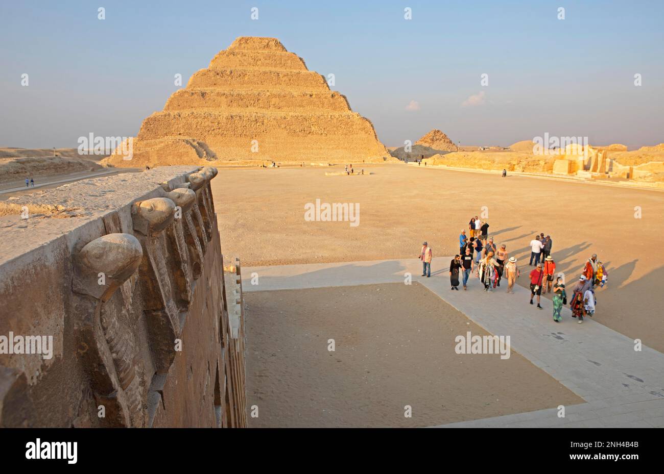 Serpent figures at the South Court, in the back the Step Pyramid of ...