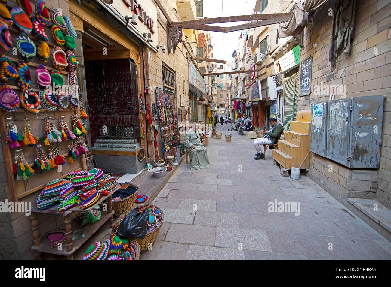 Bazaar alley in the old town, Aswan, Egypt Stock Photo - Alamy