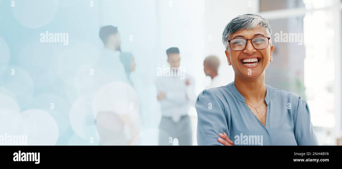 Face of a senior business woman proud and happy with company values ...