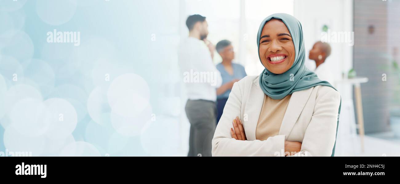 Face of a muslim business woman in hijab, proud for company values ...