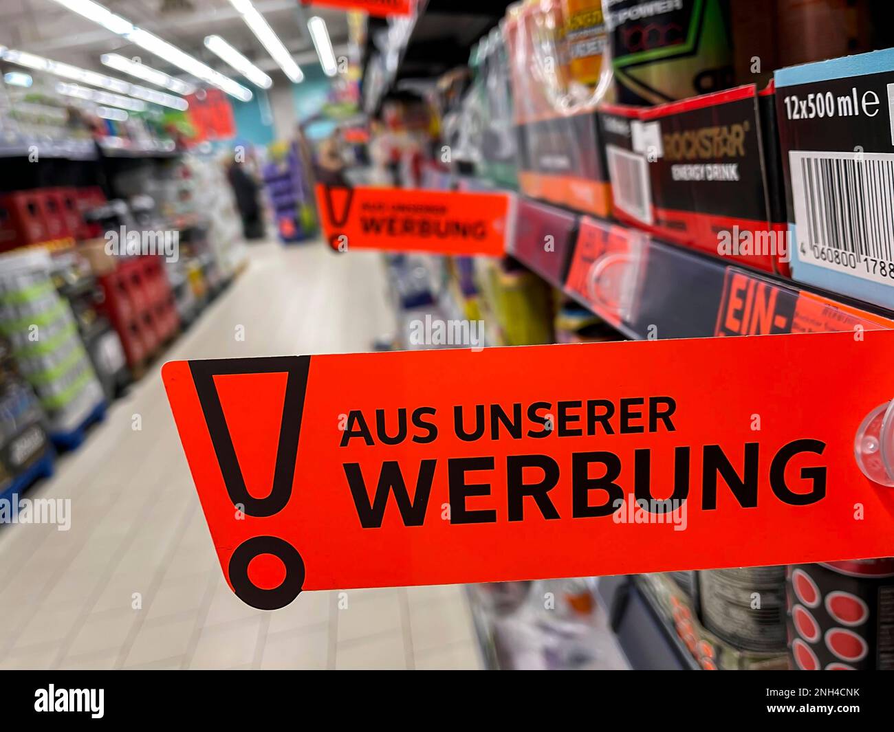 Advertising sign in supermarket for cheap offers, From our advertising ...