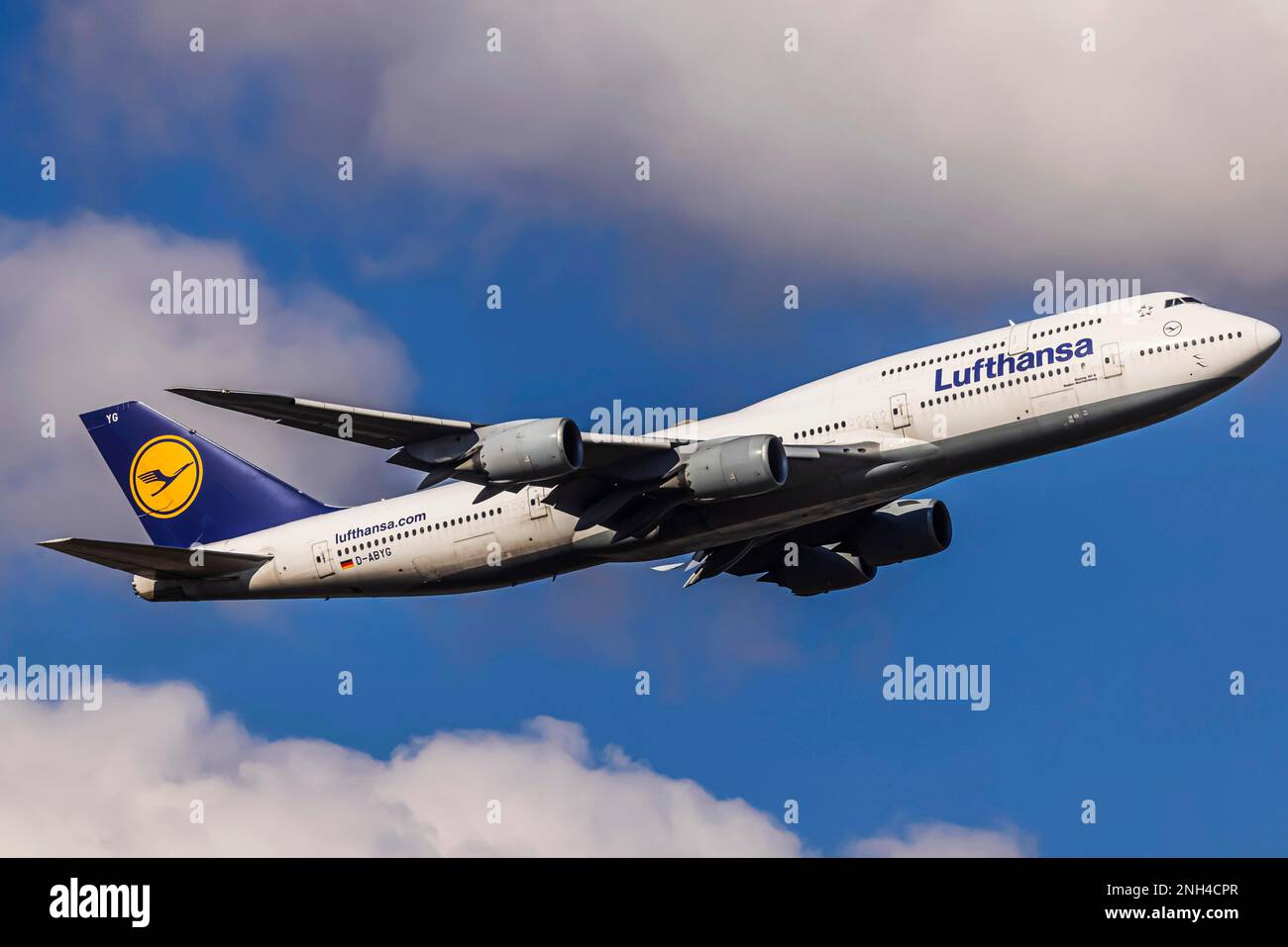 Fraport Airport with aircraft of type Boeing 747, Jumbo Jet, of the airline Lufthansa during ...