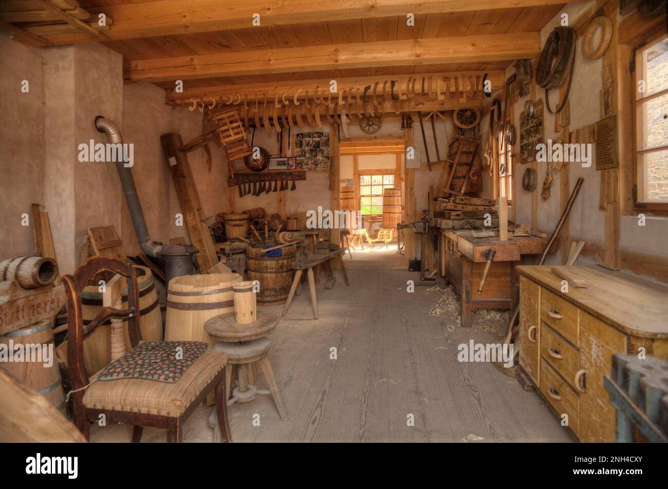 Reconstructed cooperage, 19th century, Franconian Open Air Museum, Bad ...