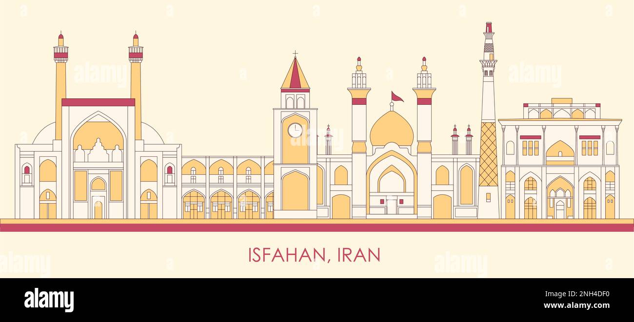 Cartoon Skyline panorama of city of Isfahan, Iran - vector illustration ...