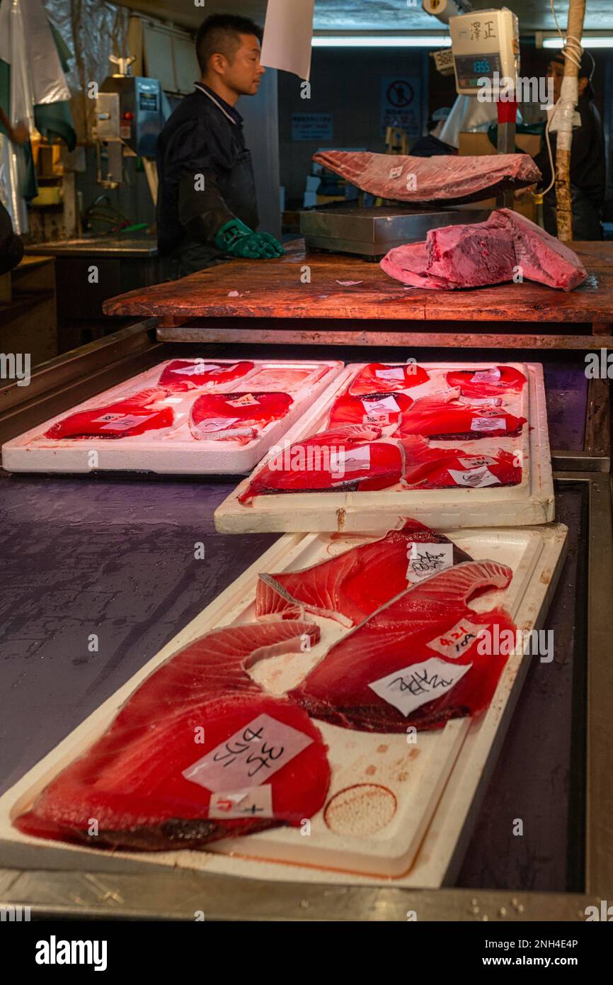 Tokyo Japan. Fish Market. Tuna fillets Stock Photo - Alamy