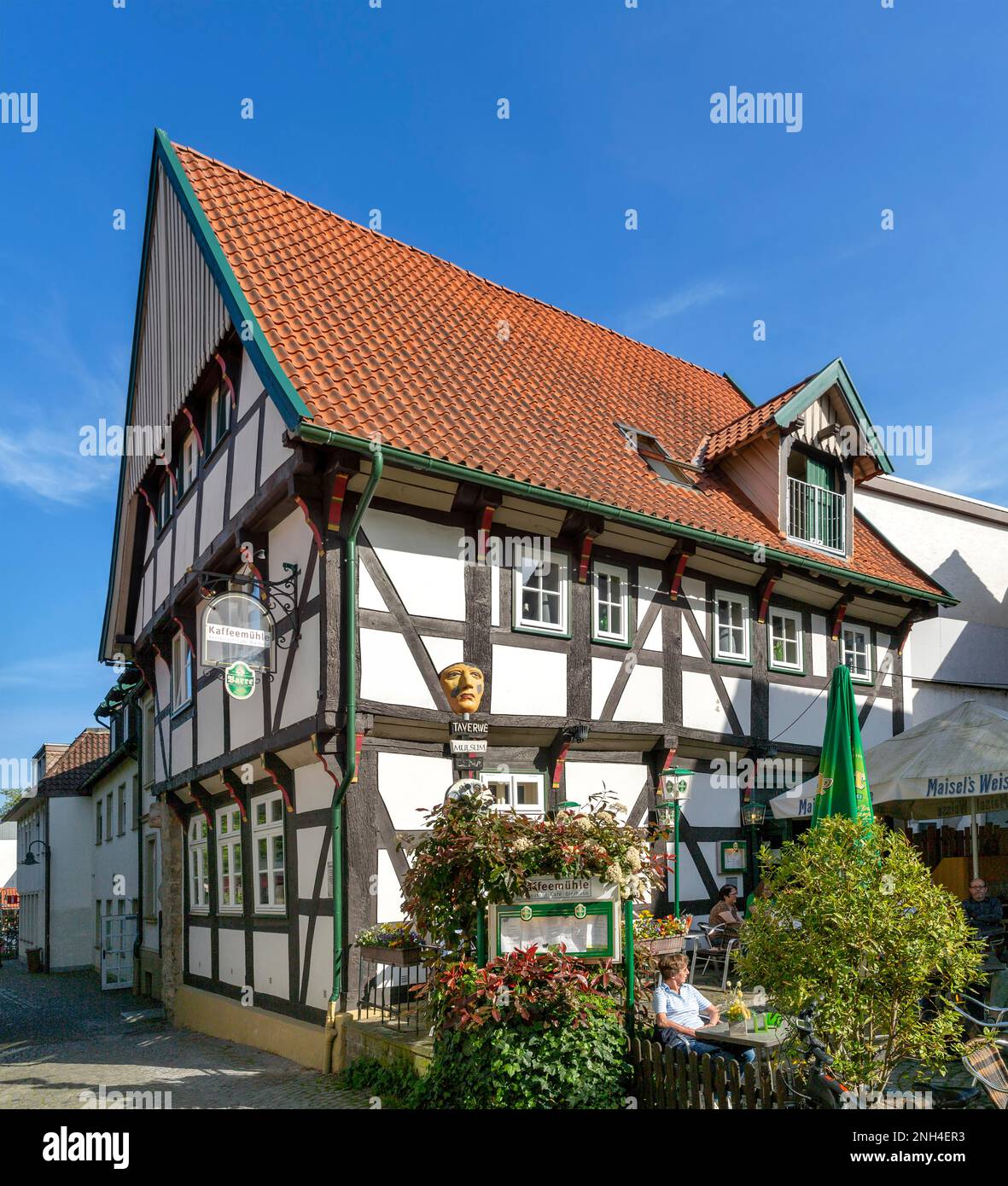 Residential and commercial building in half-timbered construction ...