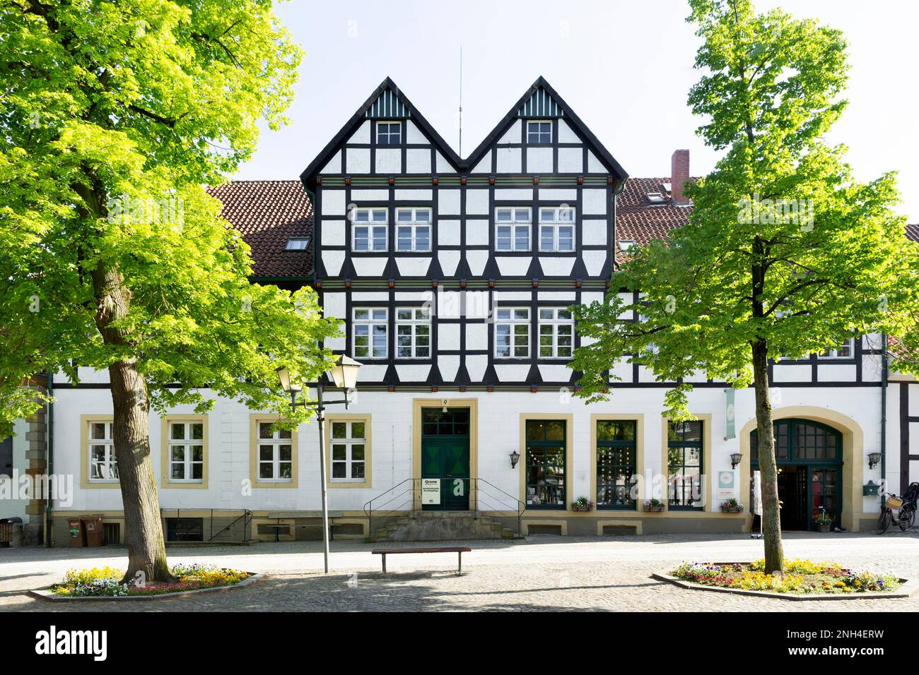 Residential and commercial building in half-timbered construction ...