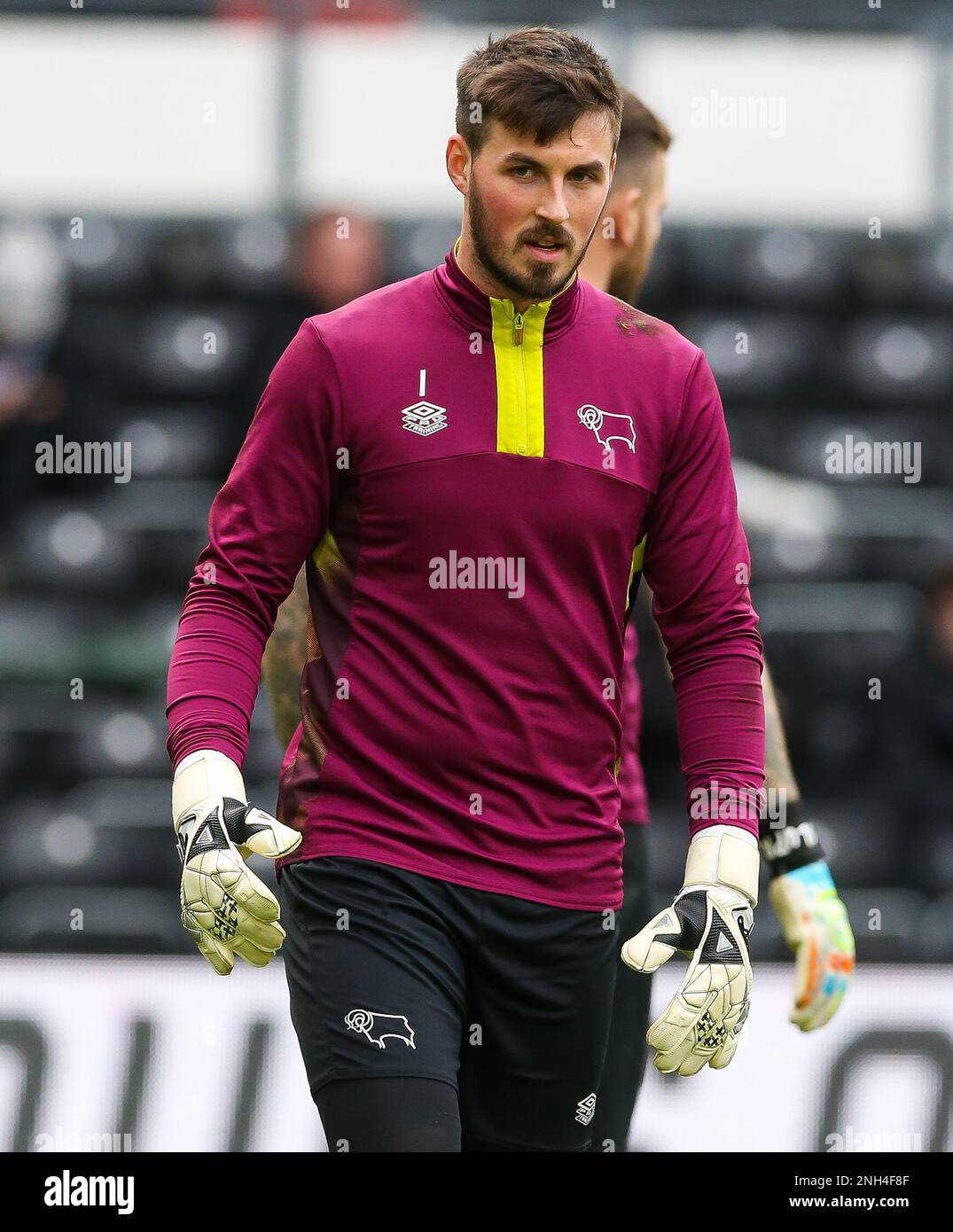 Derby County goalkeeper Joe Wildsmith warming up ahead of the Sky Bet ...