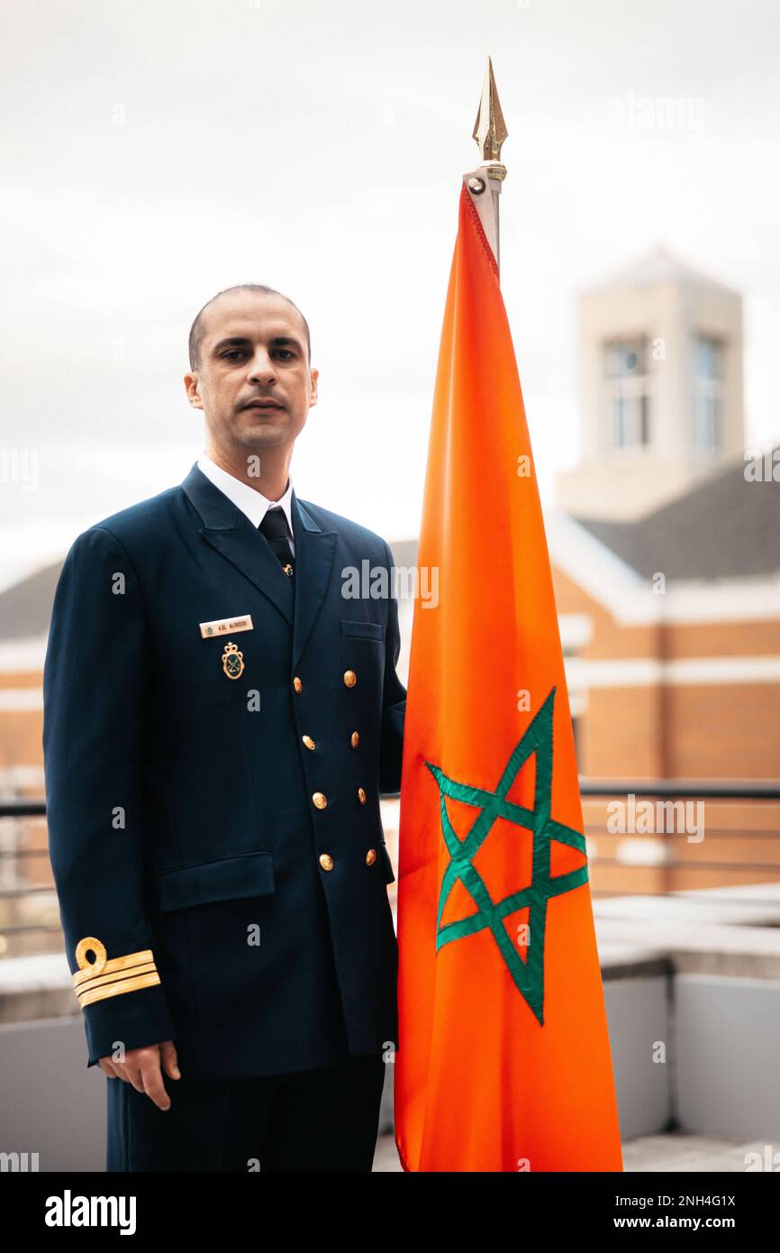 Morroccan Marine Maj. Karim El Aloussi stands for a portrait prior to a ...
