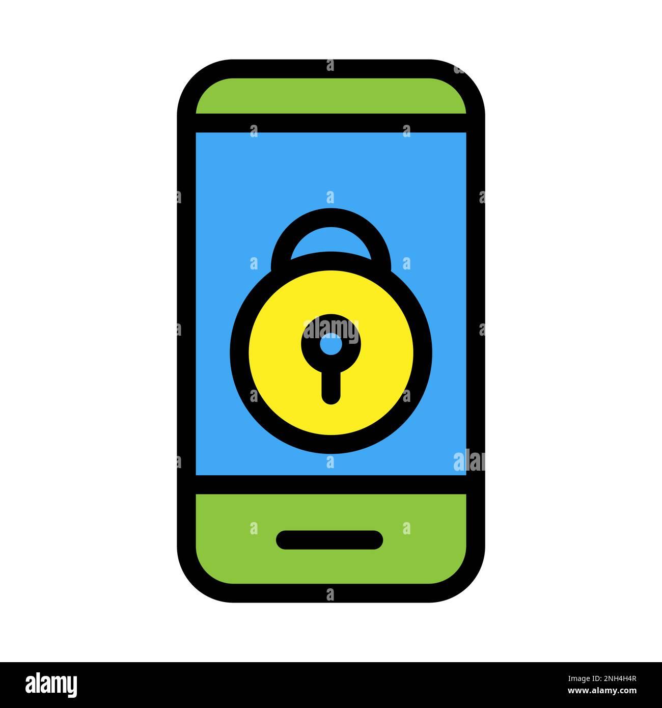 Lock smartphone icon line isolated on white background. Black flat thin ...