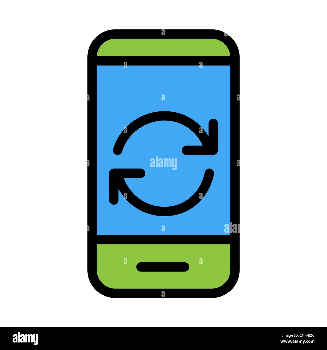 Sync smartphone icon line isolated on white background. Black flat thin ...