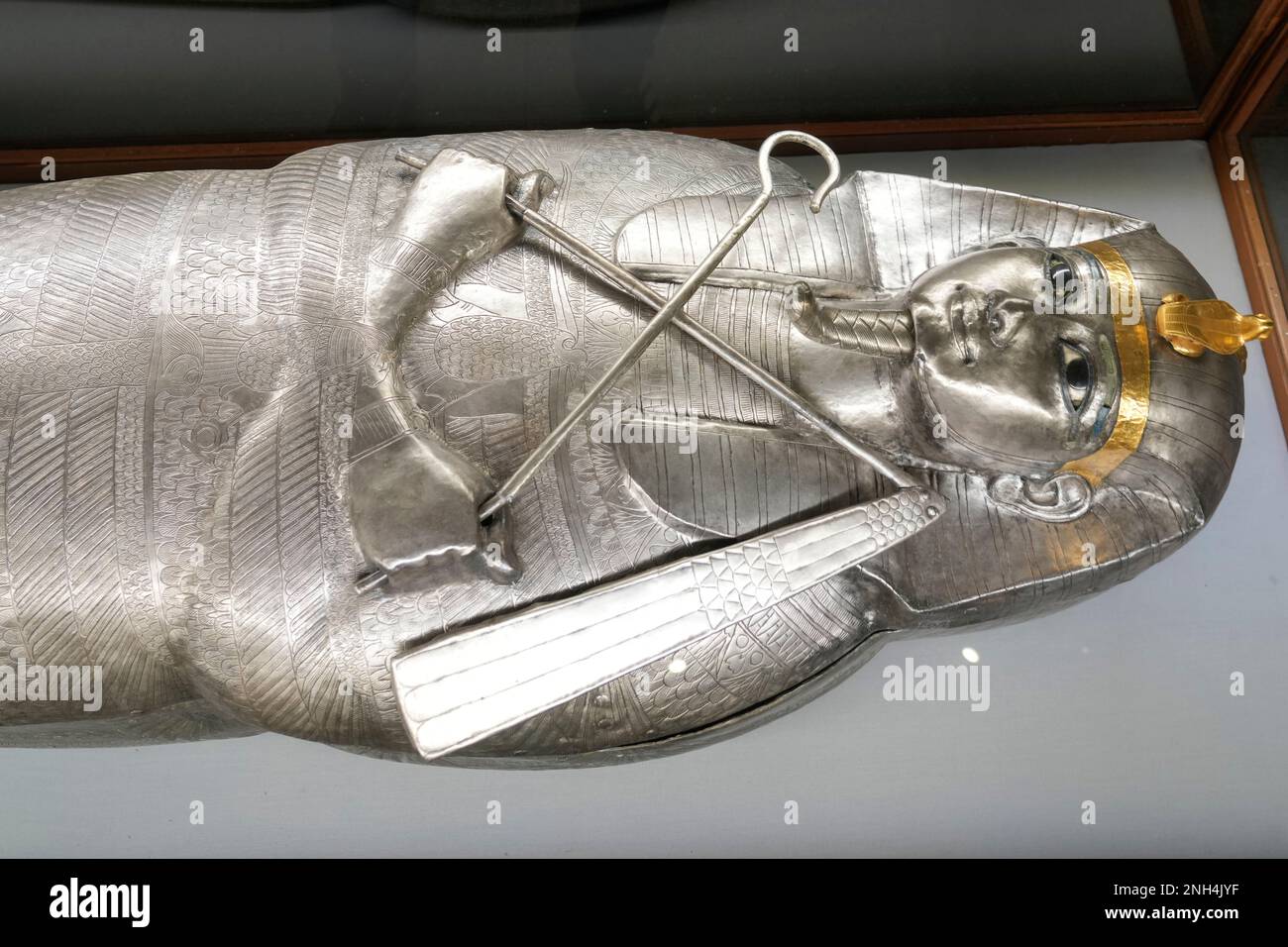 The silver coffin of king Psusennes I, is displayed at the Egyptian ...