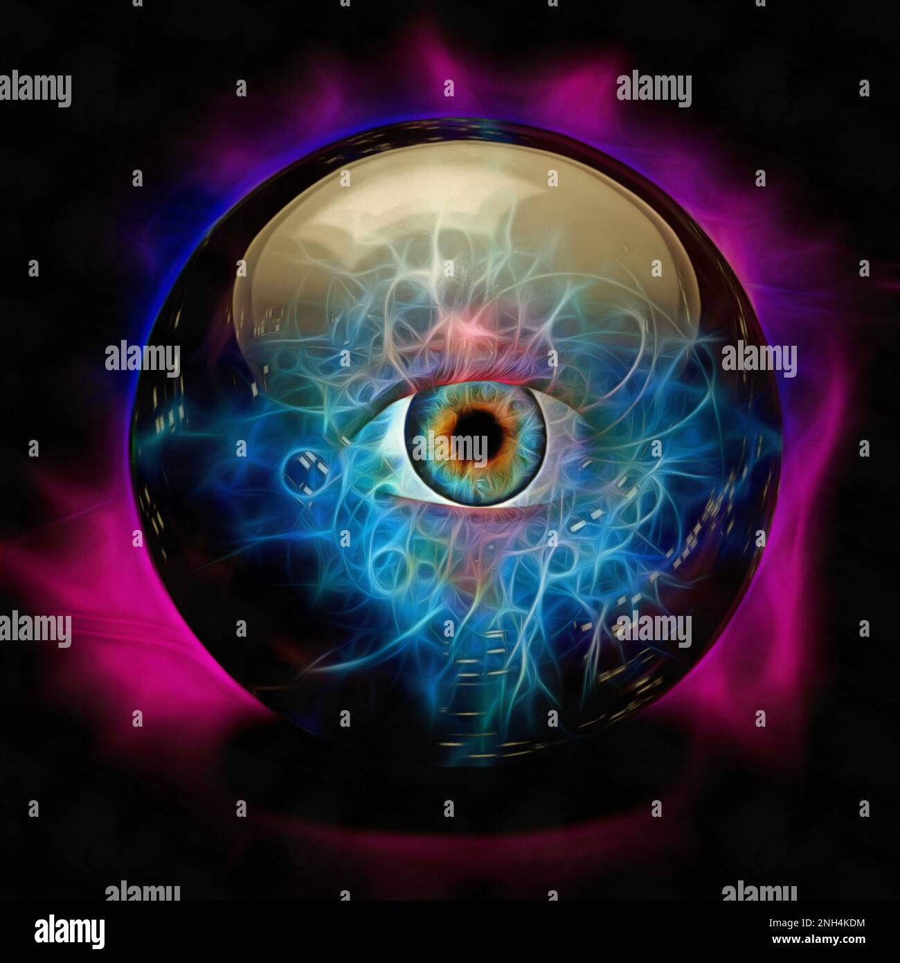 Crystal ball with eye. Digital painting. 3D rendering Stock Photo - Alamy