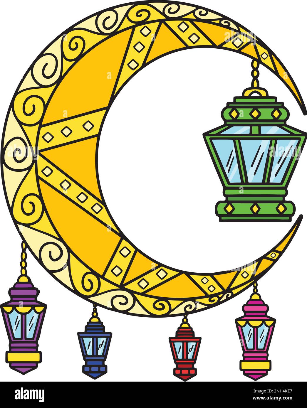 Ramadan Crescent Moon Lanterns Cartoon Clipart Stock Vector Image & Art ...