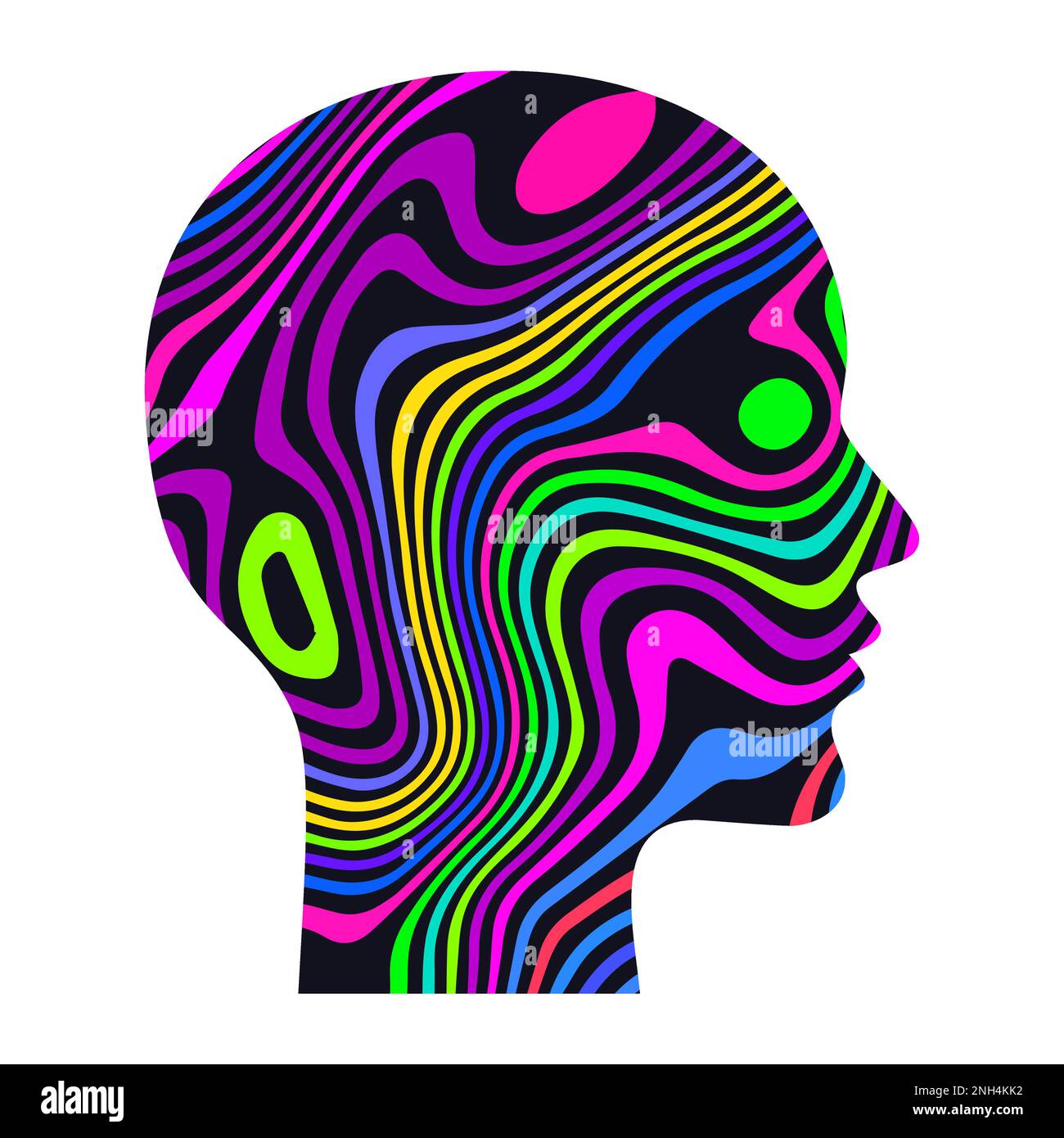 Woman profile. Silhouette of head with neon abstract psychedelic ...