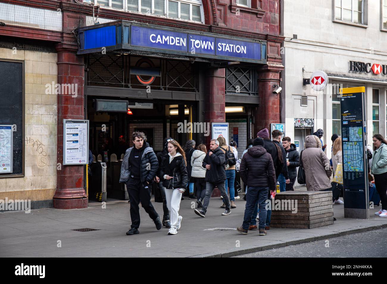 People in front of Camden Town Station exit in Camden Town district of ...