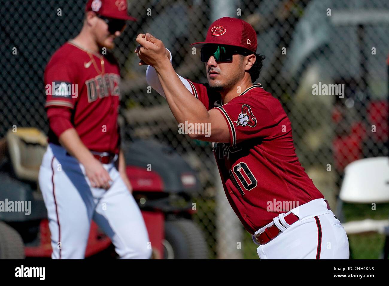 Arizona Diamondbacks third baseman Josh Rojas runs drills during an MLB ...