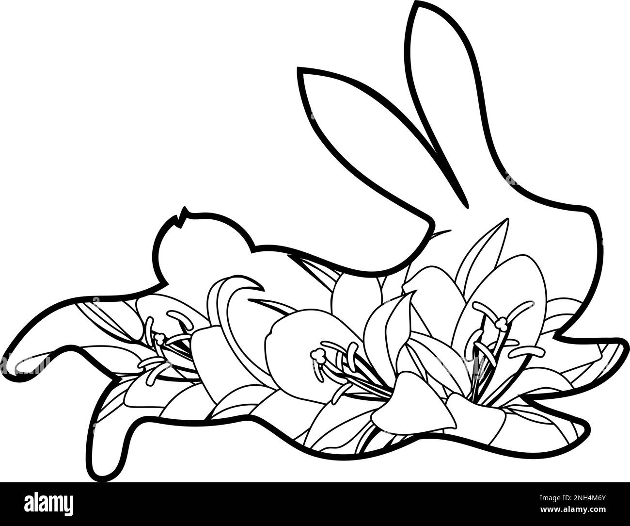 Easter Bunny with Lily Flowers, Floral Rabbits Floral fancy hare with ...