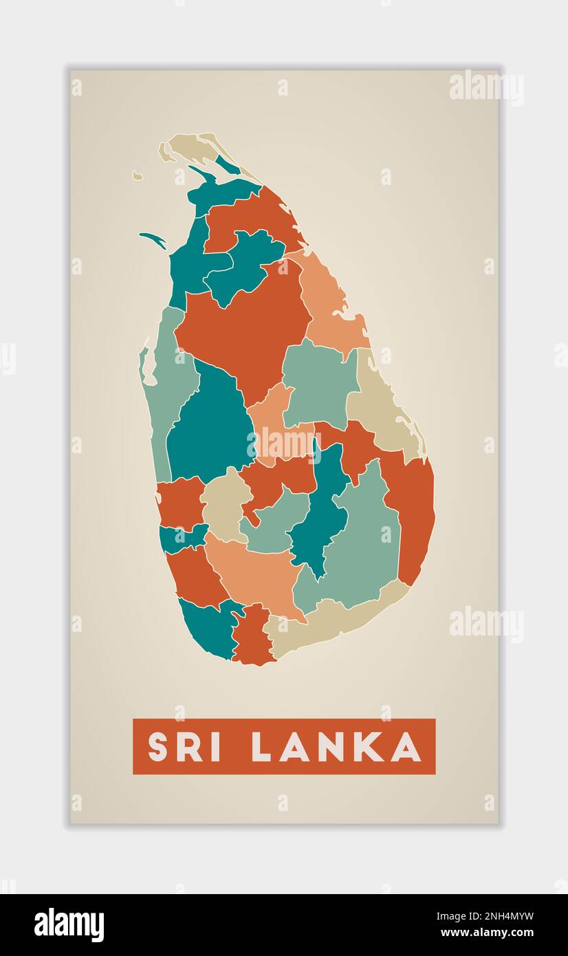 Sri Lanka poster. Map of the country with colorful regions. Shape of ...