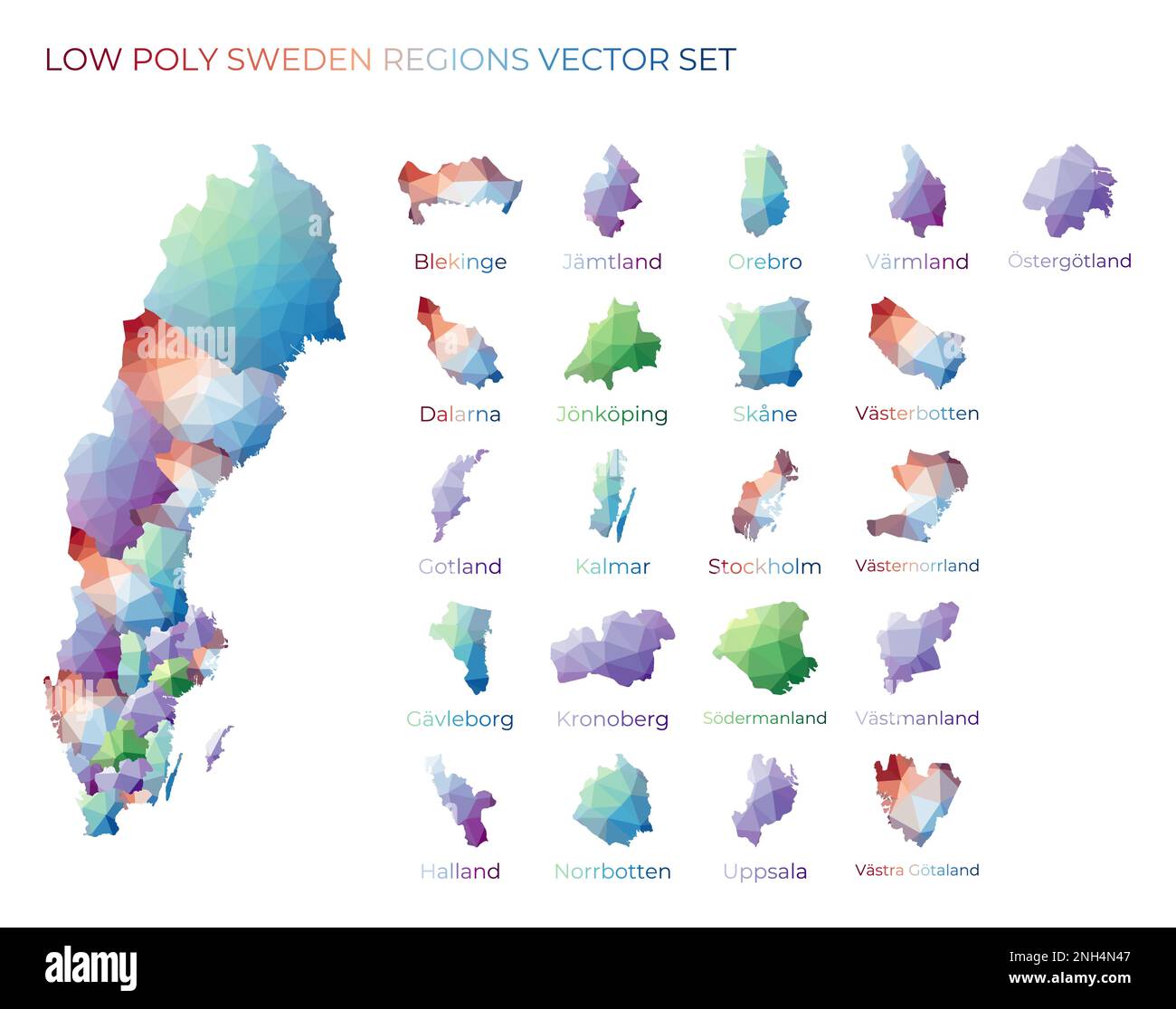 Swedish low poly regions. Polygonal map of Sweden with regions ... Swedish low poly regions. Polygonal map of Sweden with regions ...