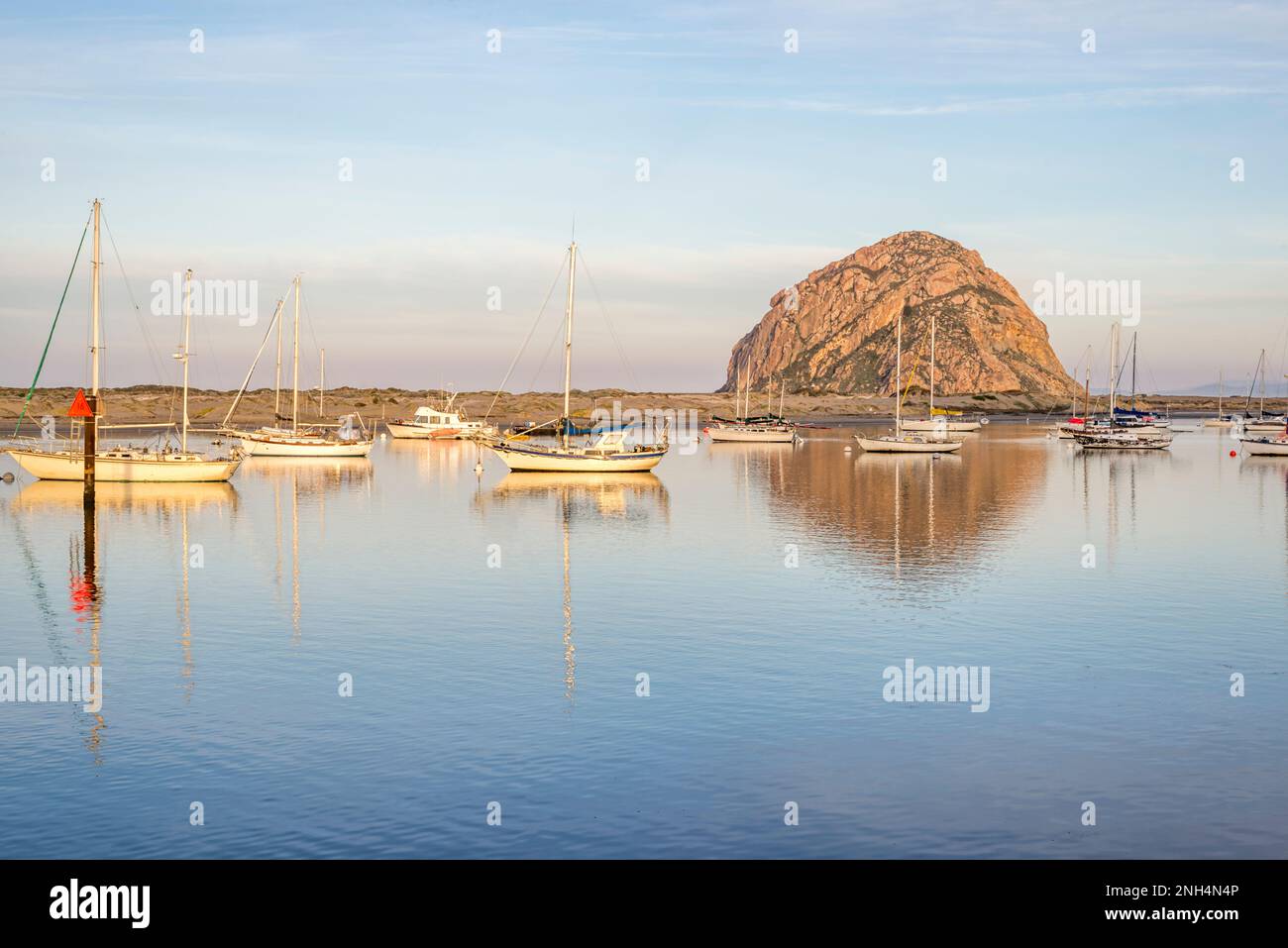 Morro Bay Harbor and Morro Rock on a February morning. Morro Bay ...