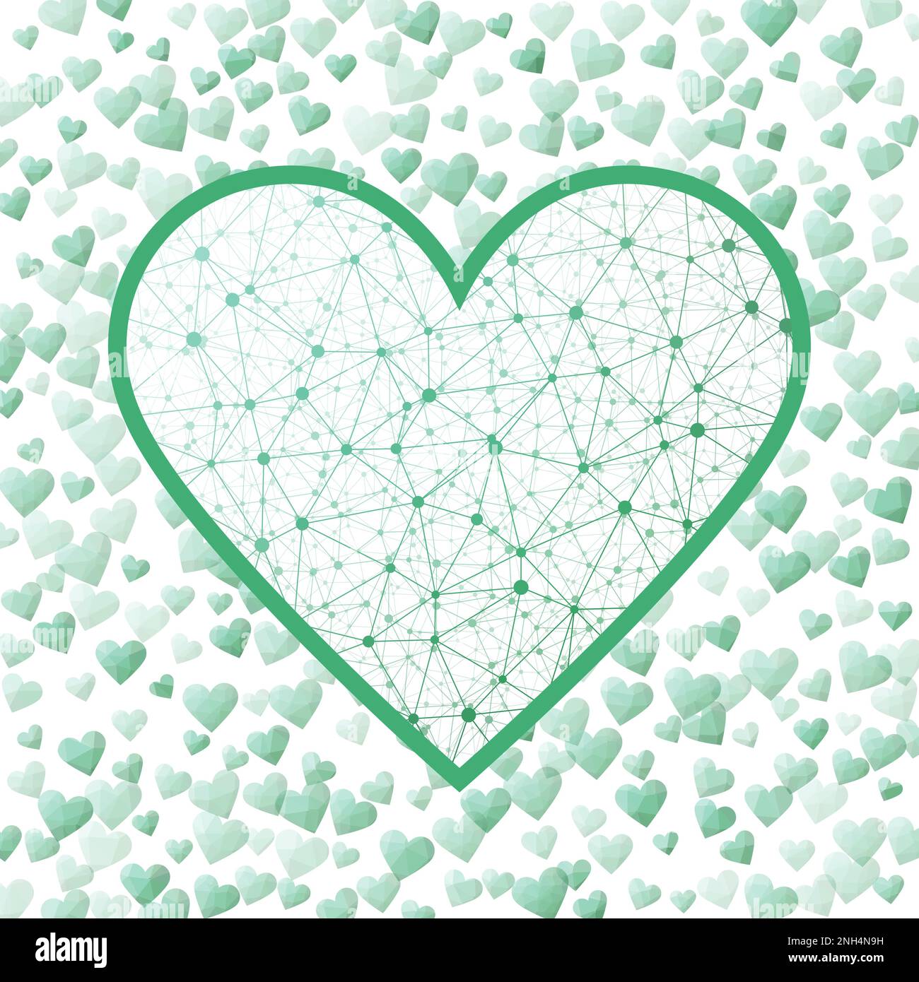Cyber Heart. Geometric heart mesh in blue-green color shades, blue ...