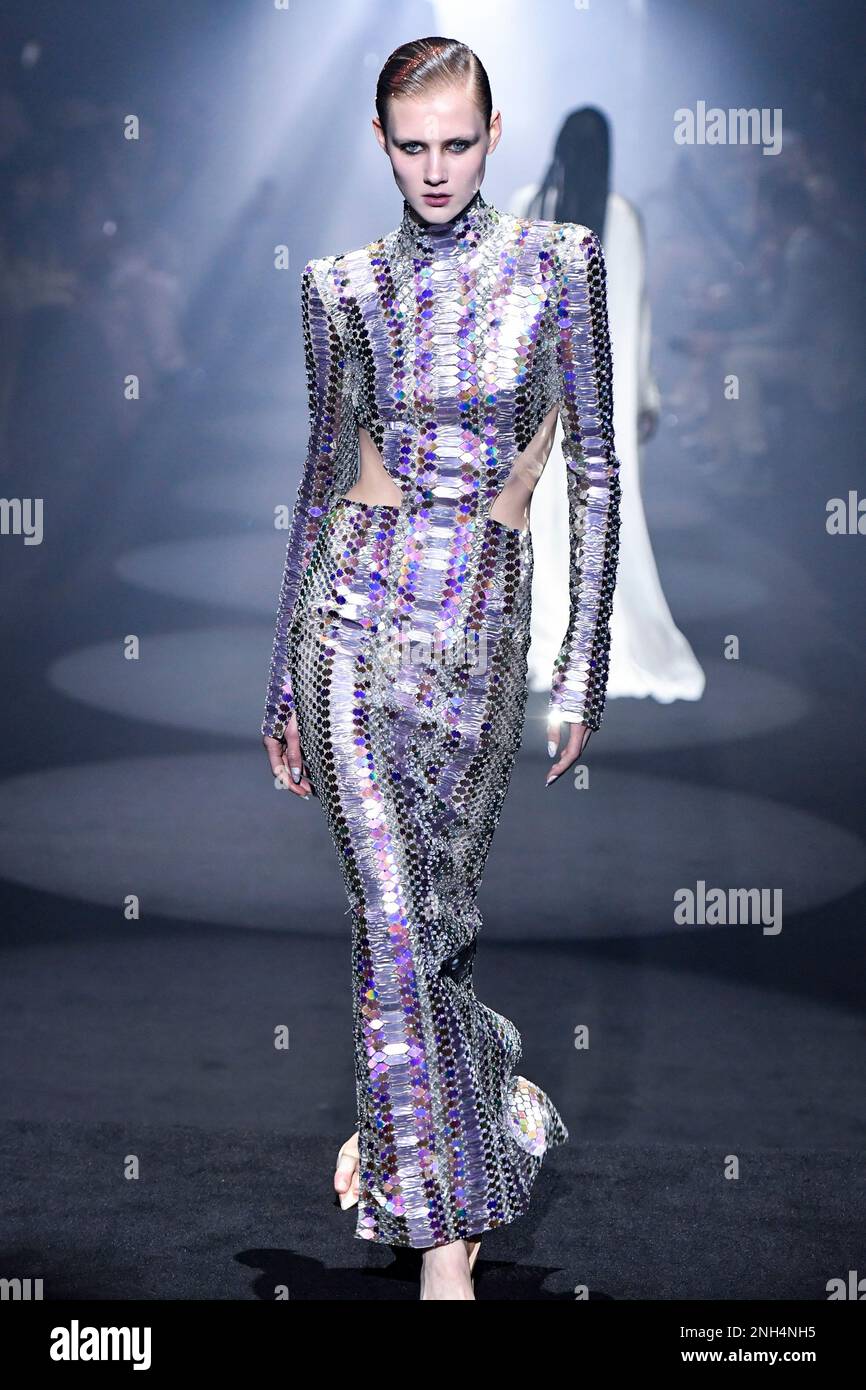 London, UK. 19th Feb, 2023. A model on the runway at the Julien ...