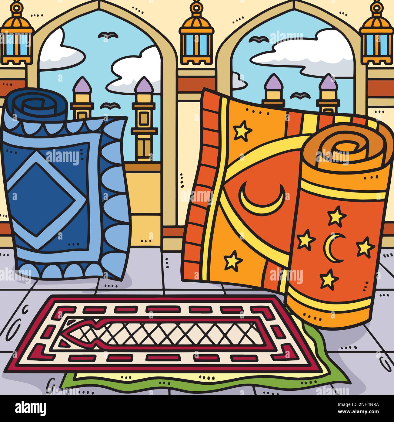 Ramadan Prayer Mats Colored Cartoon Illustration Stock Vector Image ...