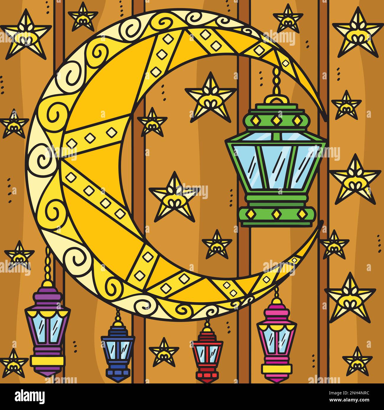 Ramadan Crescent Moon Lanterns Colored Cartoon Stock Vector Image & Art ...