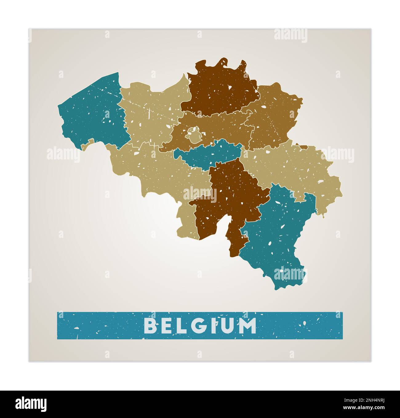Belgium map. Country poster with regions. Old grunge texture. Shape of ...