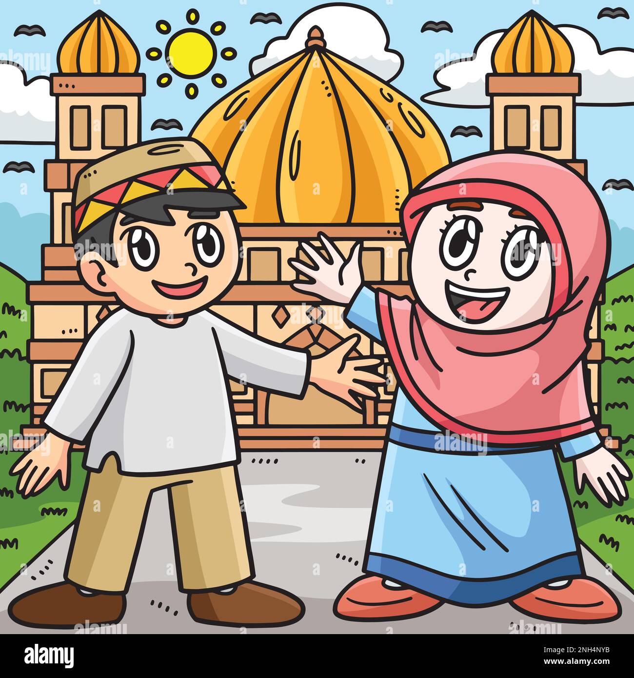 Ramadan Happy Muslim Kids Colored Cartoon Stock Vector Image & Art - Alamy