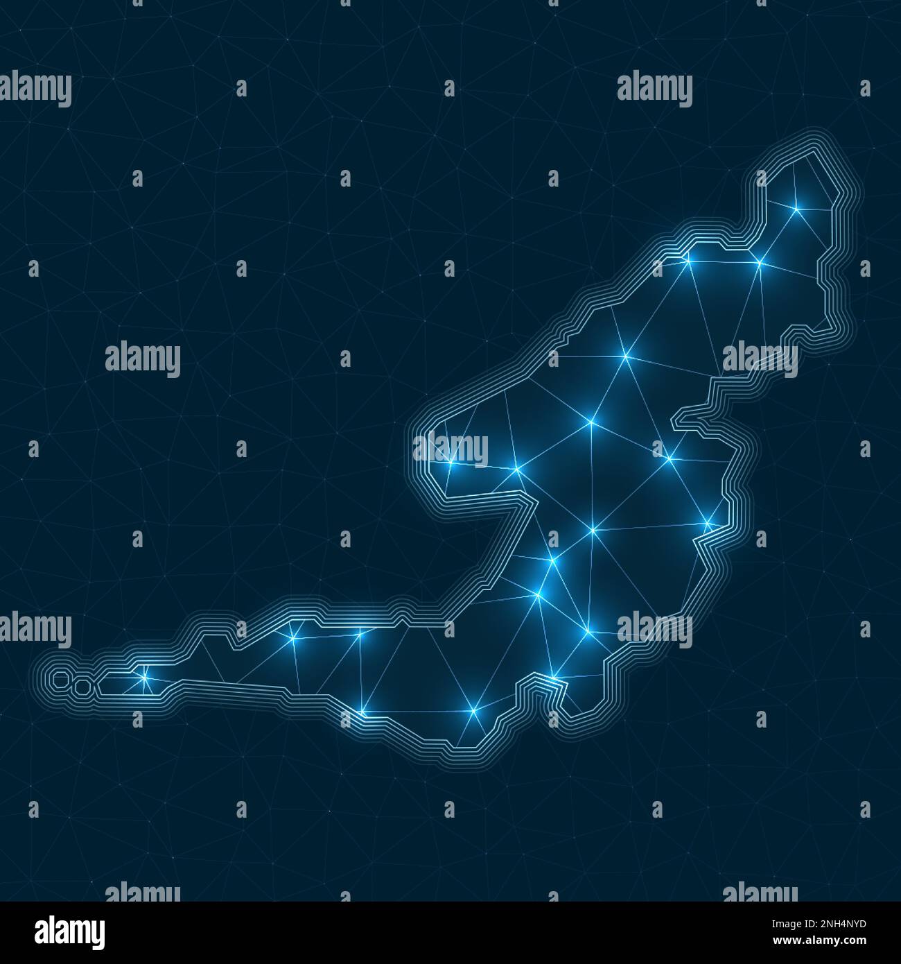 Bequia network map. Abstract geometric map of the island. Digital ...