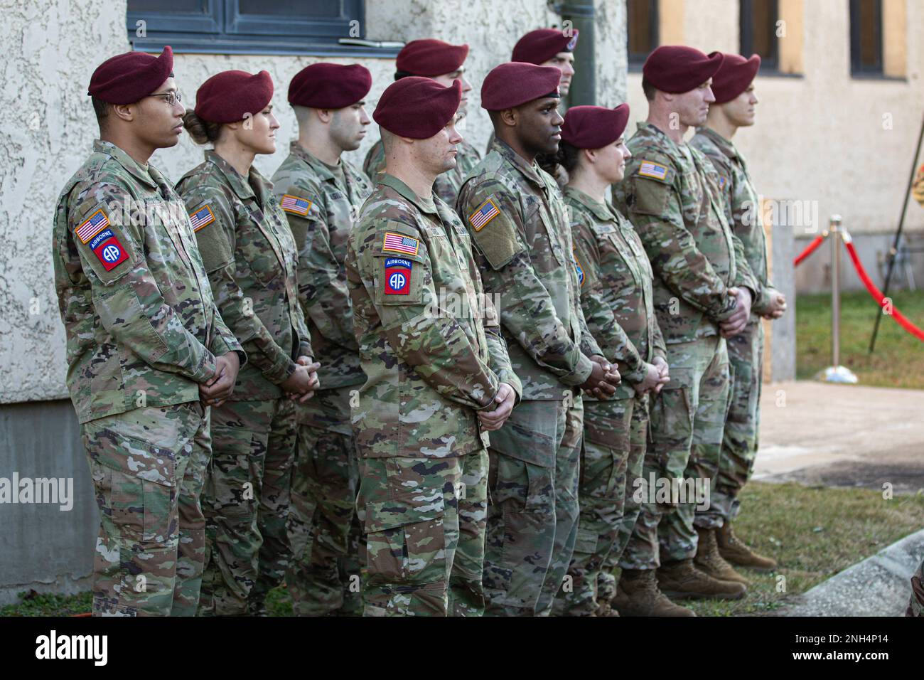 U.S Army soldiers stand in formation while attending a groundbreaking ...