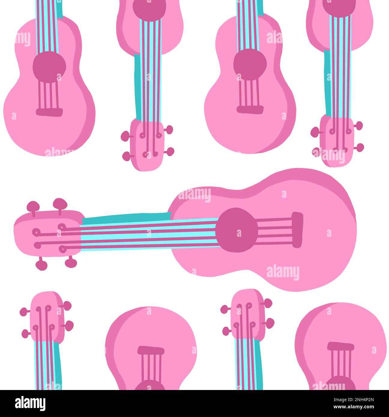 Pink guitar seamless pattern. Hawaiian Ukulele. Vector illustration in ...