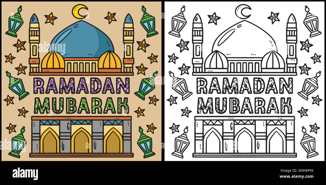 Ramadan Mubarak Coloring Page Colored Illustration Stock Vector Image ...