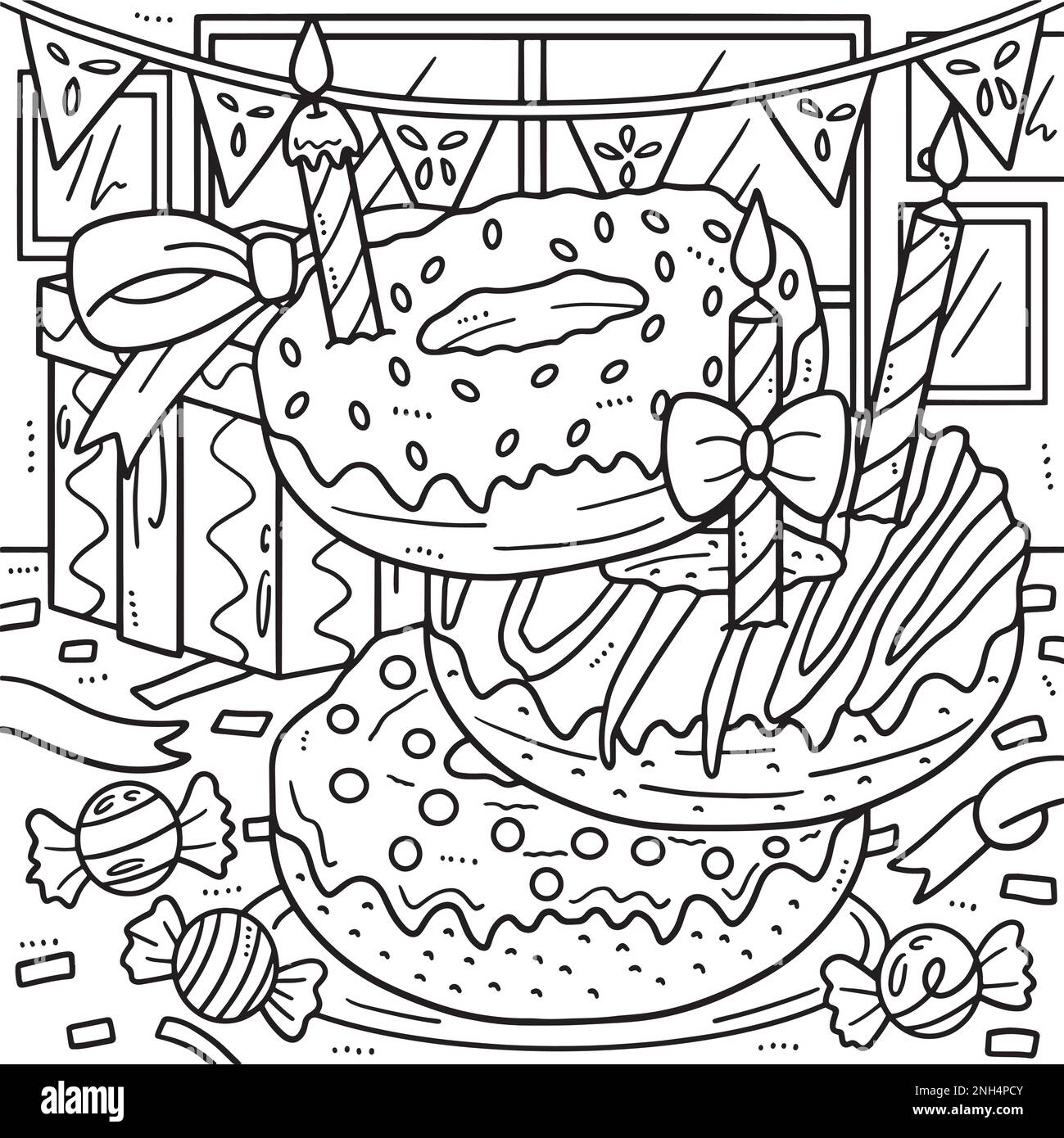 Stack of Donuts with Candle Coloring Page for Kids Stock Vector Image ...