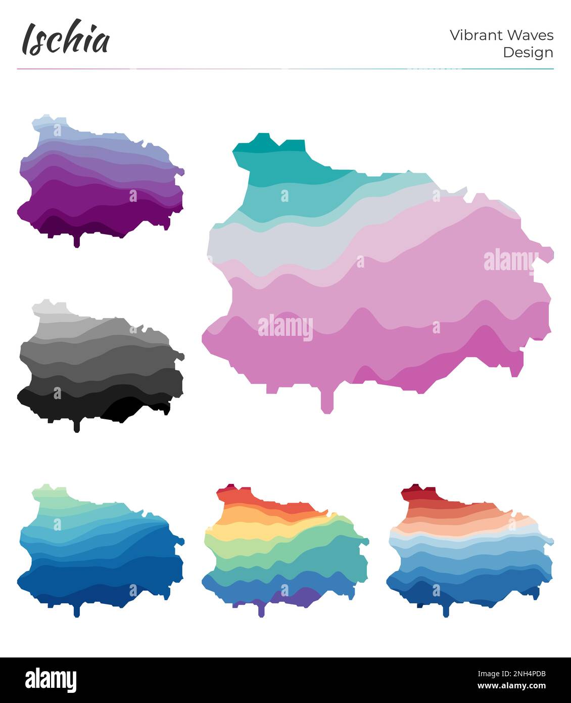 Set of vector maps of Ischia. Vibrant waves design. Bright map of ...