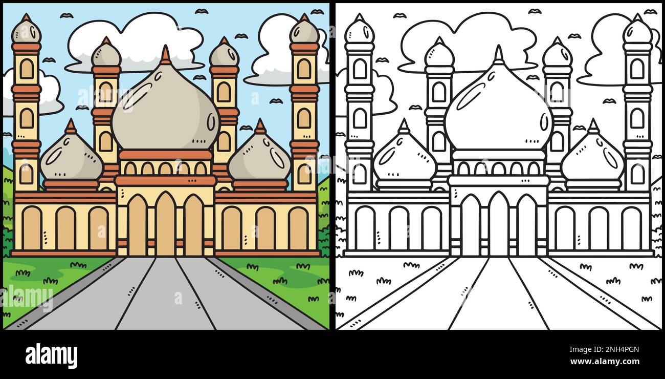 Ramadan Mosque Coloring Page Colored Illustration Stock Vector Image ...