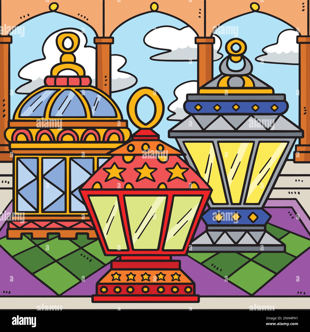 Ramadan Lantern Colored Cartoon Illustration Stock Vector Image & Art ...