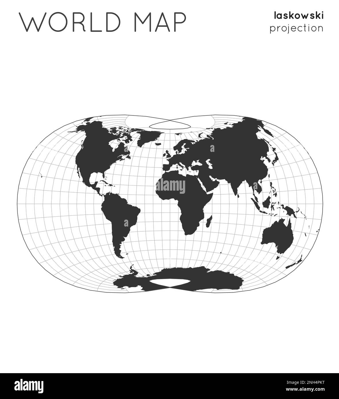 World Map Globe In Laskowski Projection With Graticule Lines Style Modern Vector Illustration