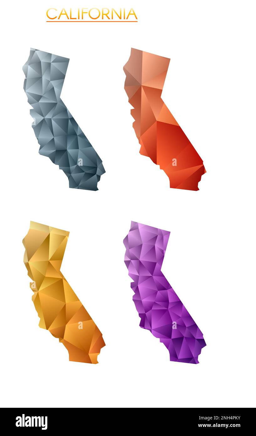 Set of vector polygonal maps of California. Bright gradient map of US ...
