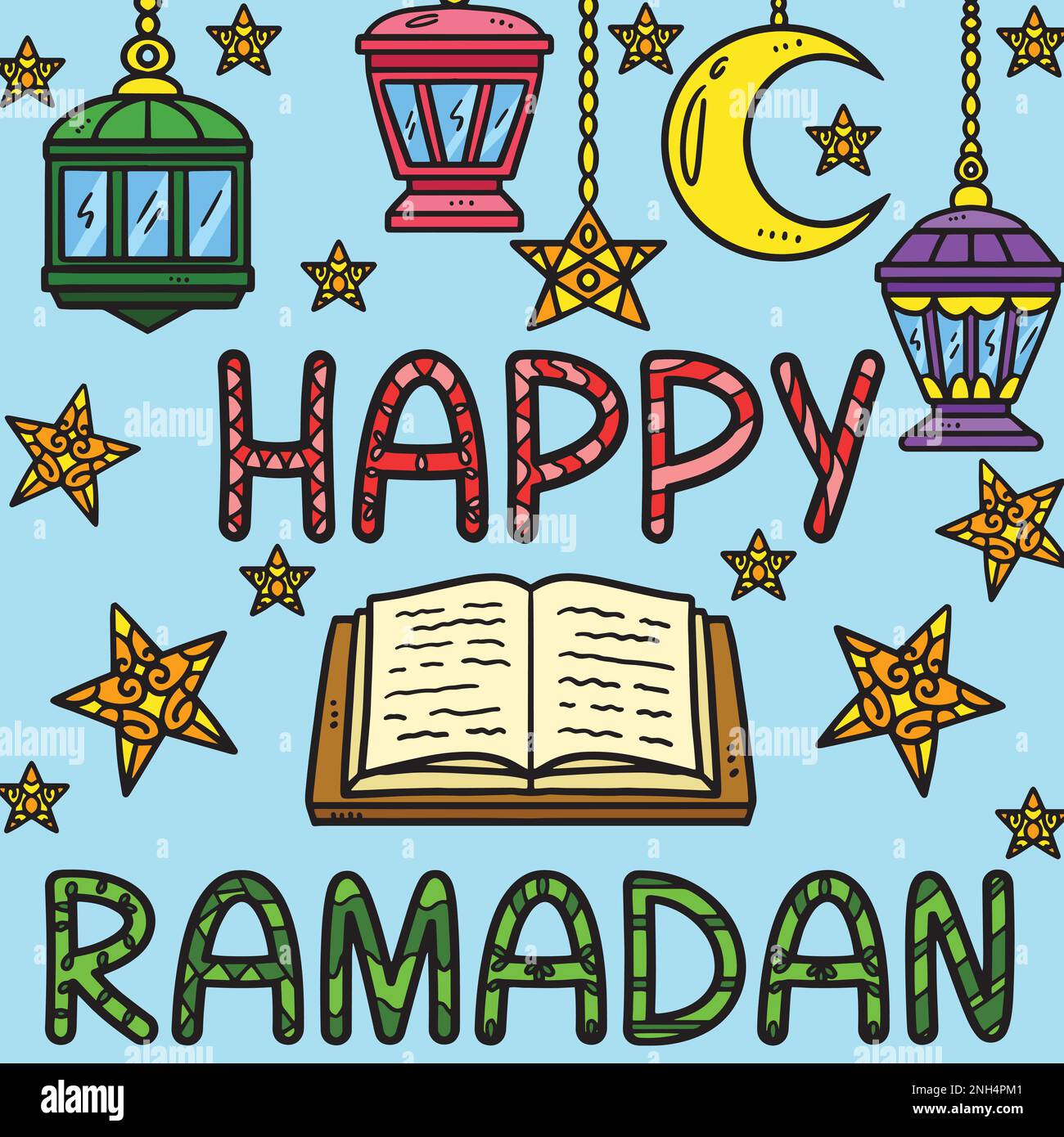 Happy Ramadan Colored Cartoon Illustration Stock Vector Image & Art - Alamy