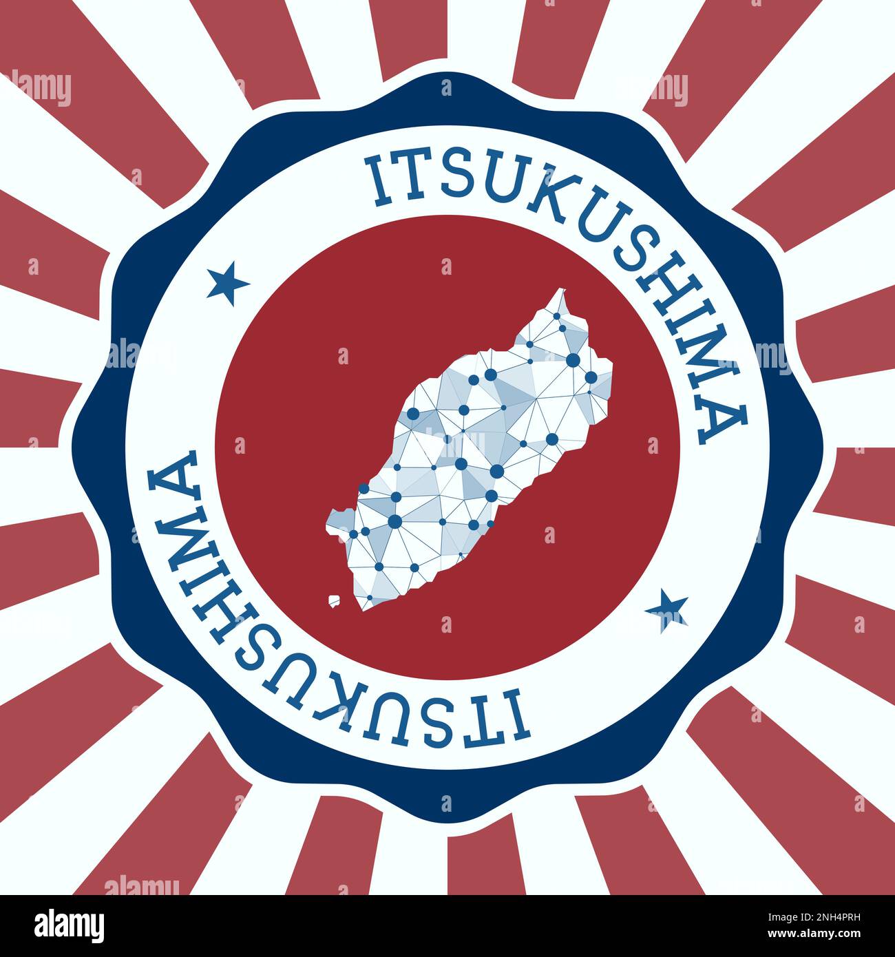 Itsukushima Badge. Round logo of island with triangular mesh map and ...