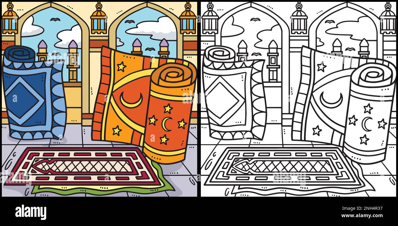 Ramadan Prayer Mats Coloring Page Illustration Stock Vector Image & Art ...