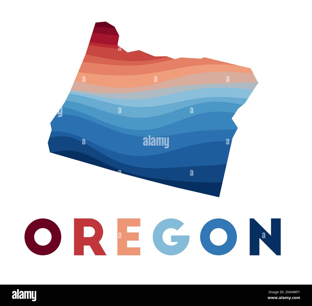 Oregon map. Map of the US state with beautiful geometric waves in red ...