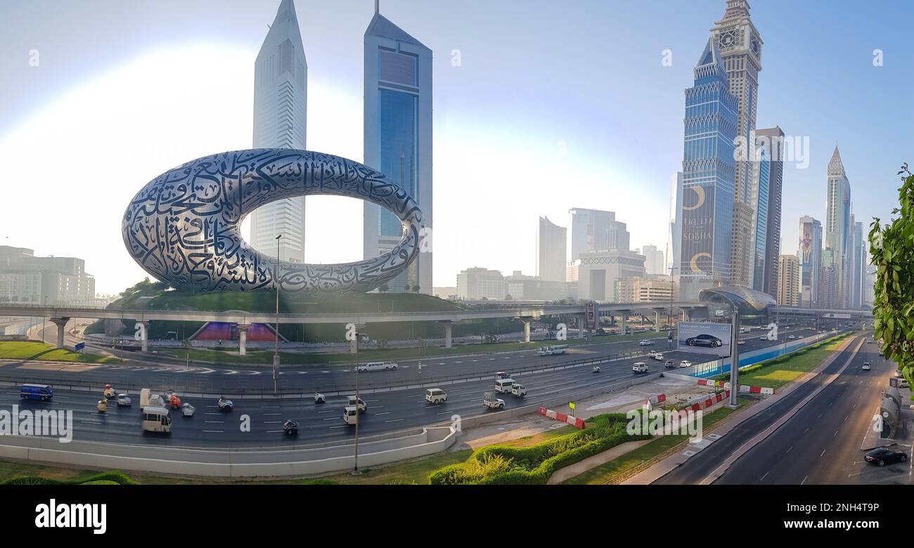 Dubai, UAE - November 27, 2021: Panoramic view of Museum of Future and ...