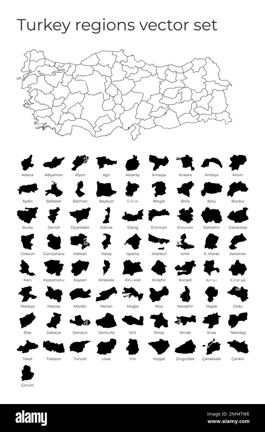 Turkey map with shapes of regions. Blank vector map of the Country with ...