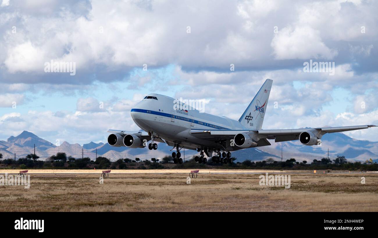 NASA's Stratospheric Observatory for Infrared Astronomy (SOFIA) aircraft lands on the flightline ...