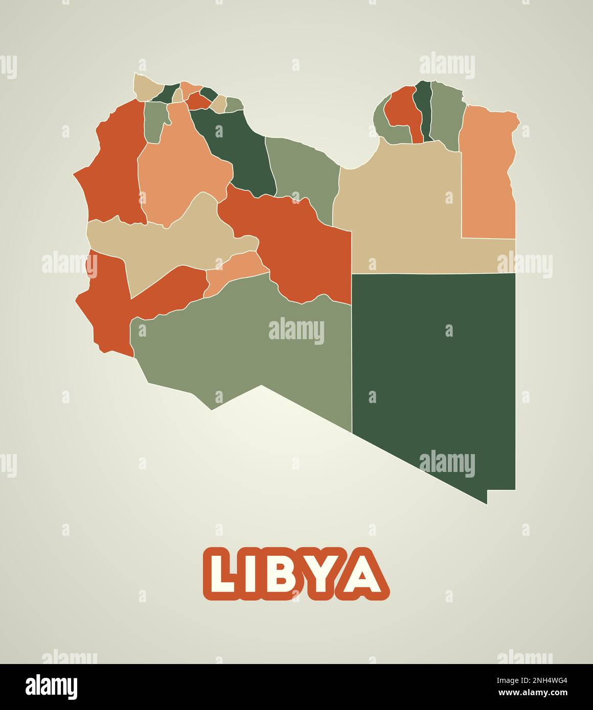 Libya poster in retro style. Map of the country with regions in autumn ...